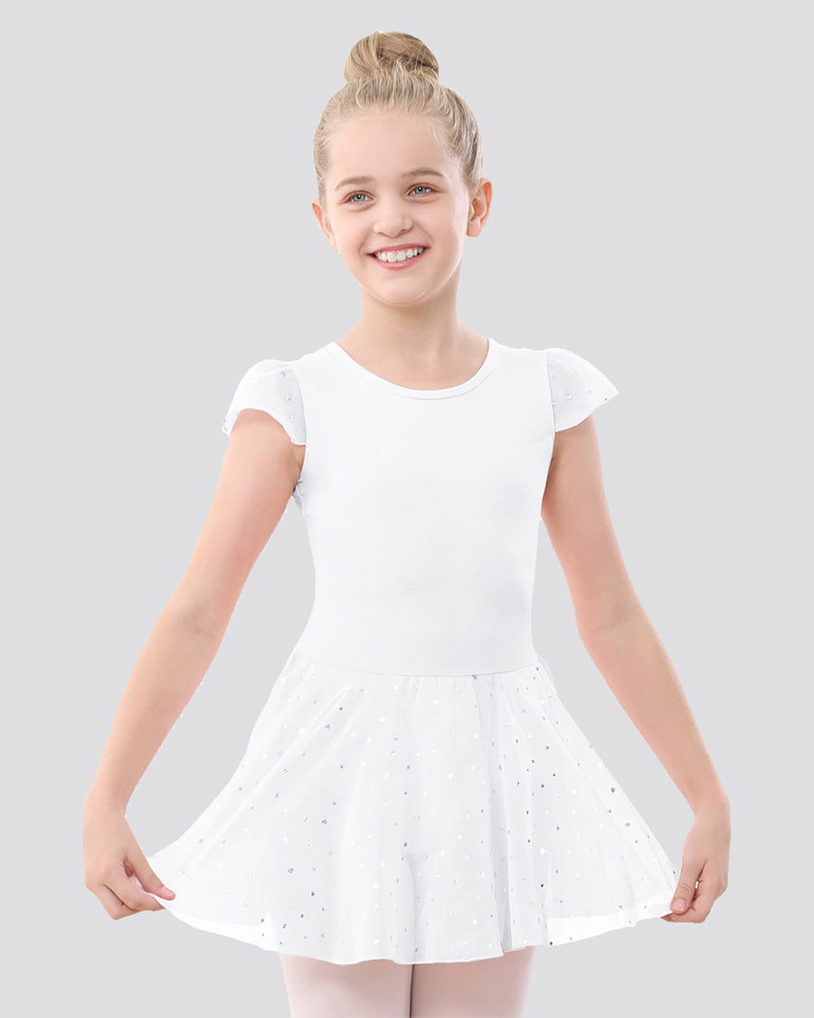 Girls Flutter Sleeves Dress in White | Stelle