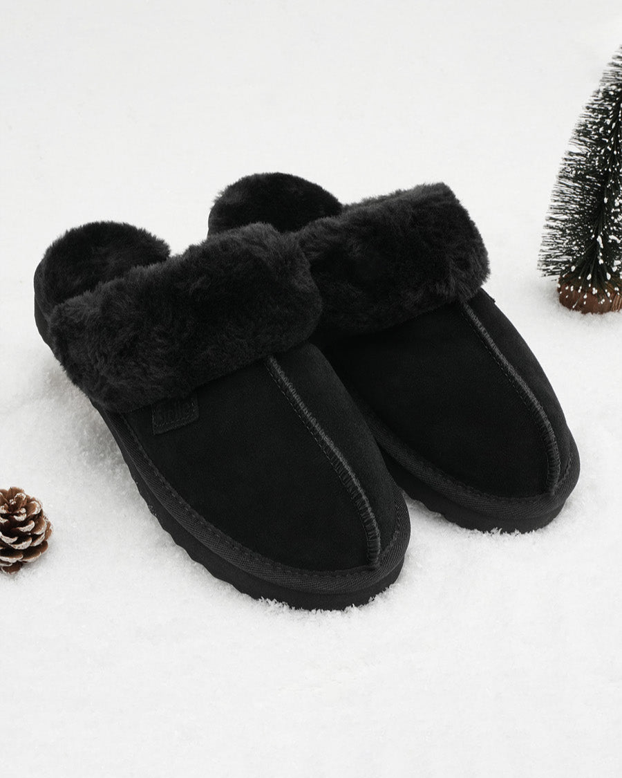 Black Fuzzy Slippers | Cozy Indoor/Outdoor Slippers - Stelle