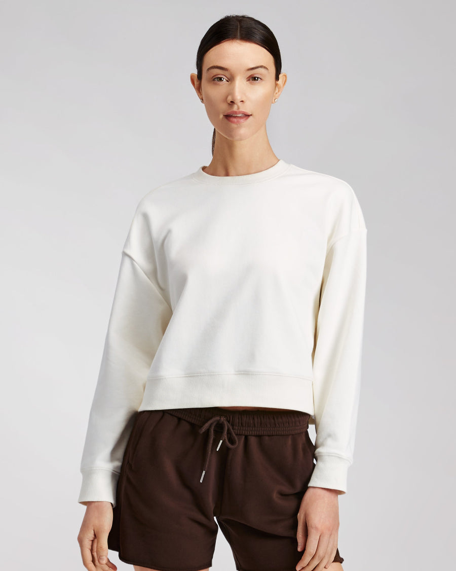 Stelle® Oversized Cropped Crewneck Sweatshirt in Off White