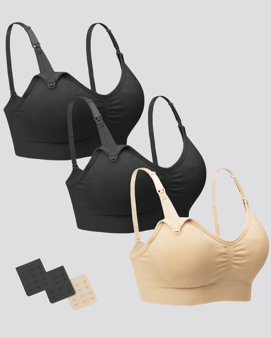 3-Pack Black & Beige Nursing Bras | Plus Size Pumping Bra Essentials ...