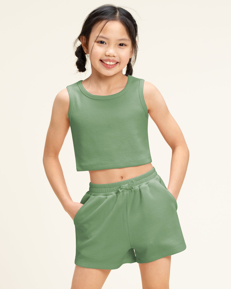 Grass Green Kids Summer Outfits | Tank Top & Shorts Set - Stelle
